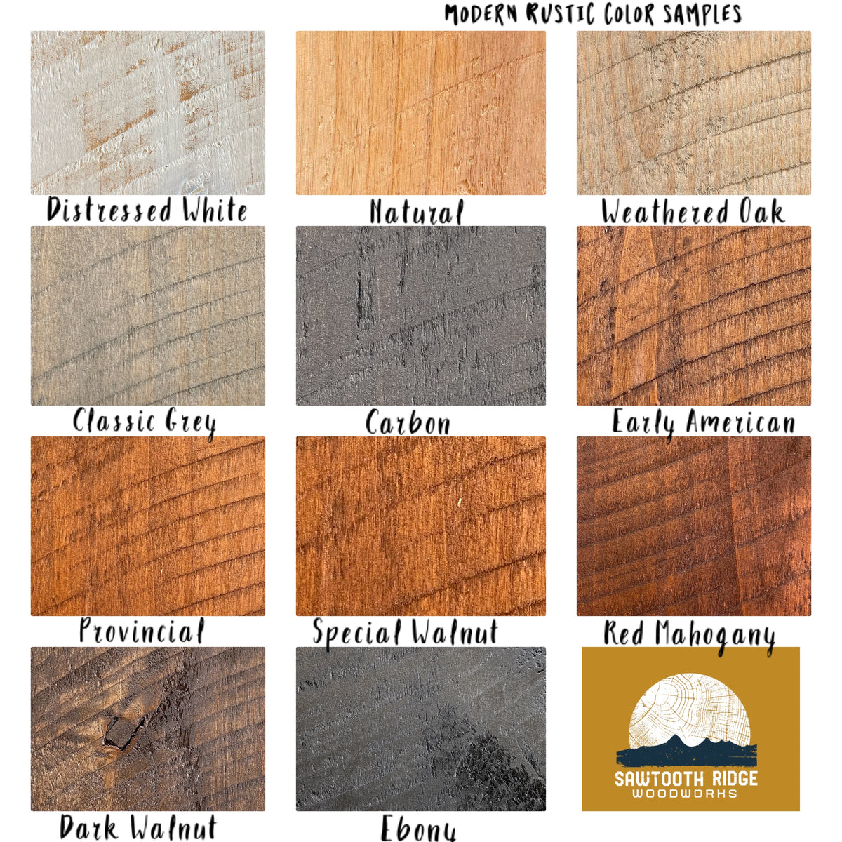 Modern Rustic Stain Color Samples – Sawtooth Ridge Woodworks